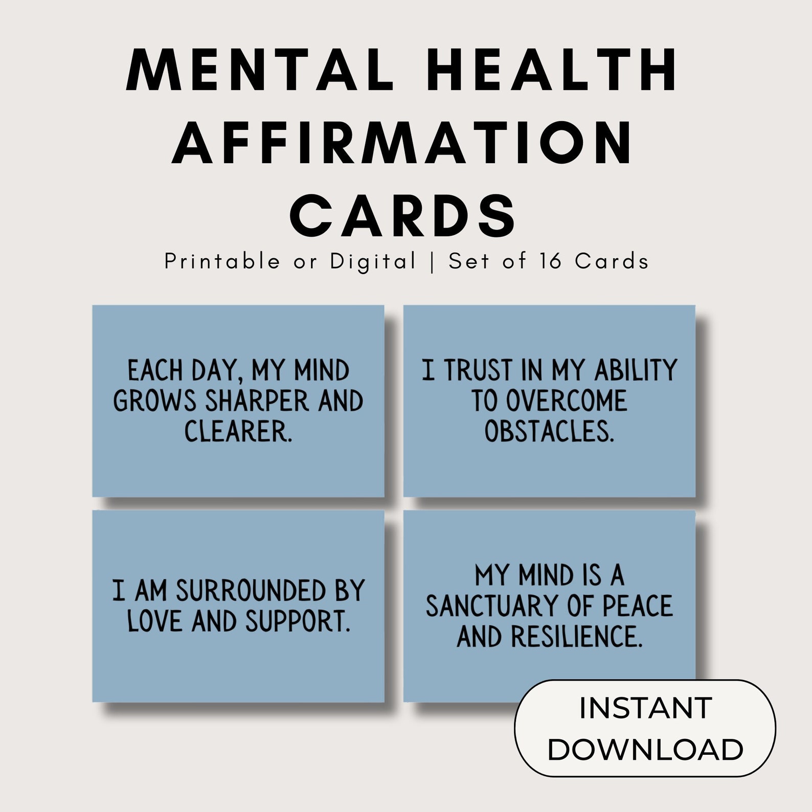 Mental Health Affirmation Cards Bundle Printable 16 Digital Positive ...