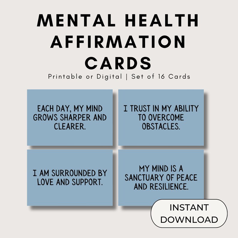 Mental Health Affirmation Cards Bundle Printable 16 Digital Positive ...