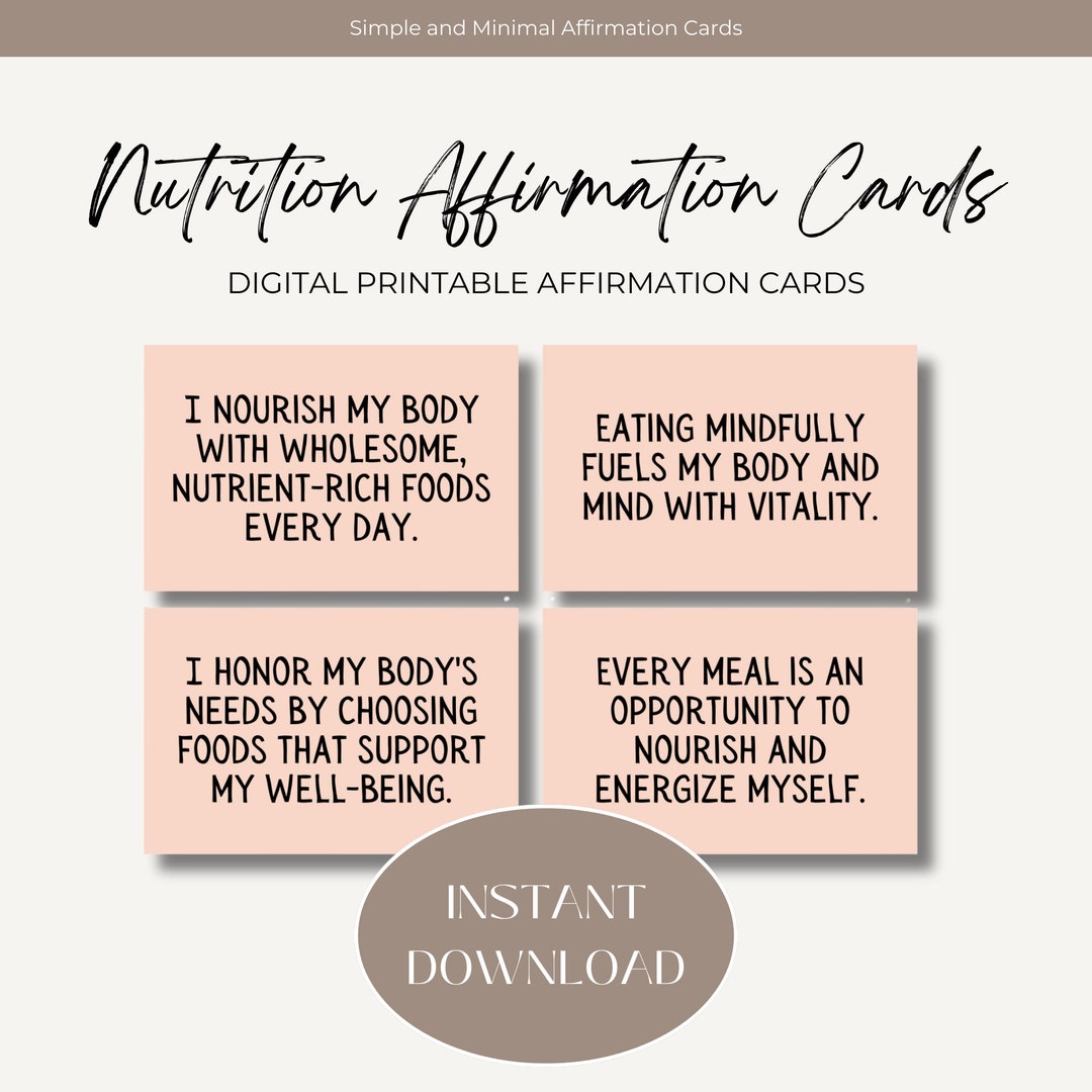 Nutrition Affirmation Cards Bundle Printable 16 Digital Positive Quote ...