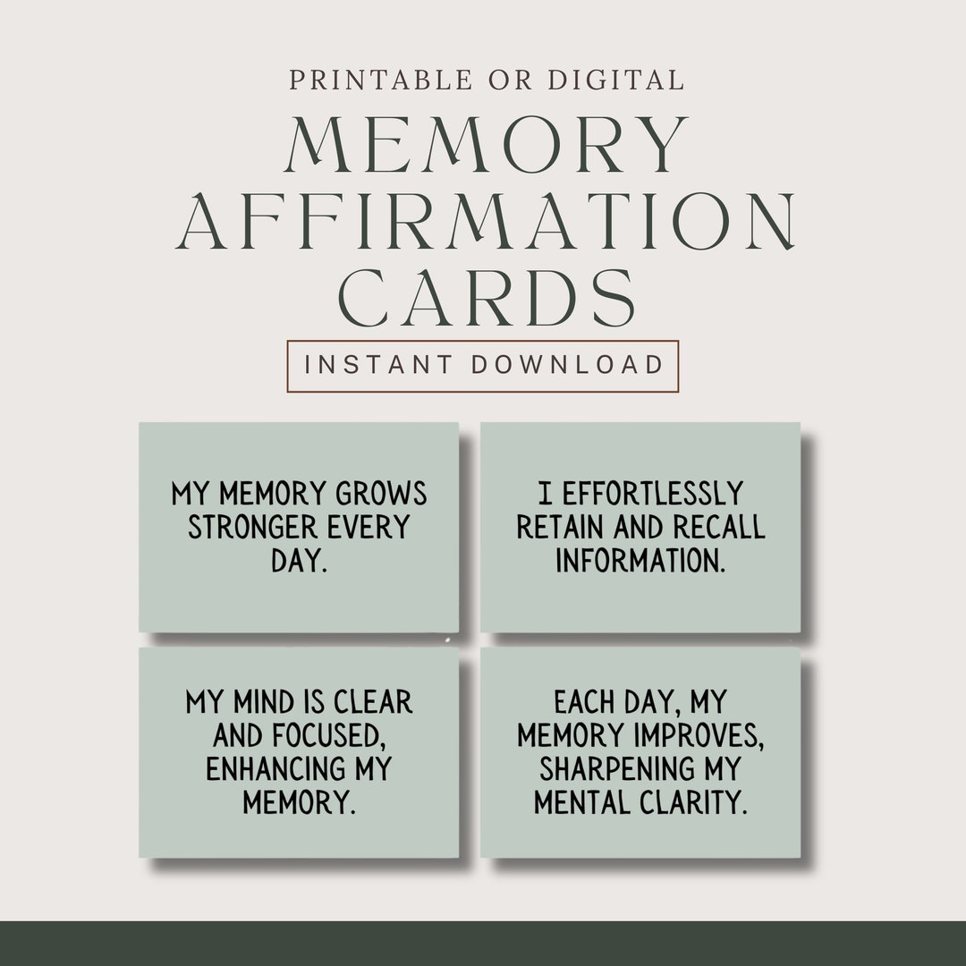 Memory Affirmation Cards Bundle Printable 16 Digital Positive Quote ...