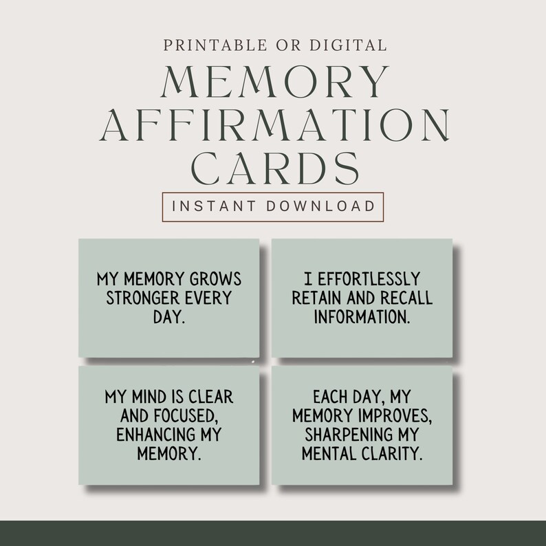 Memory Affirmation Cards Bundle Printable 16 Digital Positive Quote ...