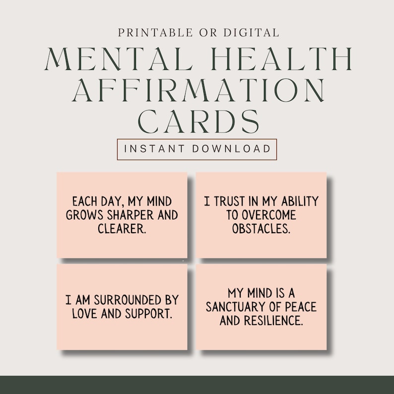 Mental Health Affirmation Cards Bundle Printable 16 Digital Positive ...