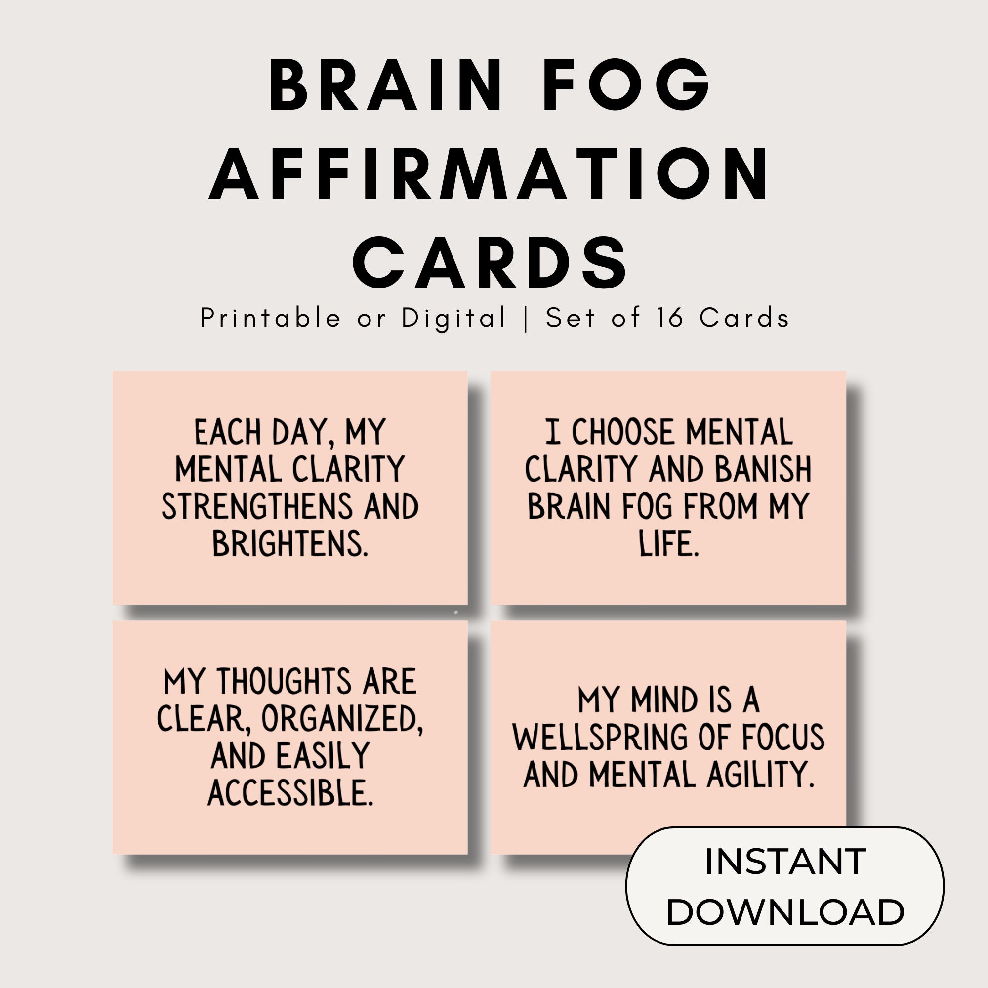Brain Fog Affirmation Cards Bundle Printable 16 Digital Positive Quote ...