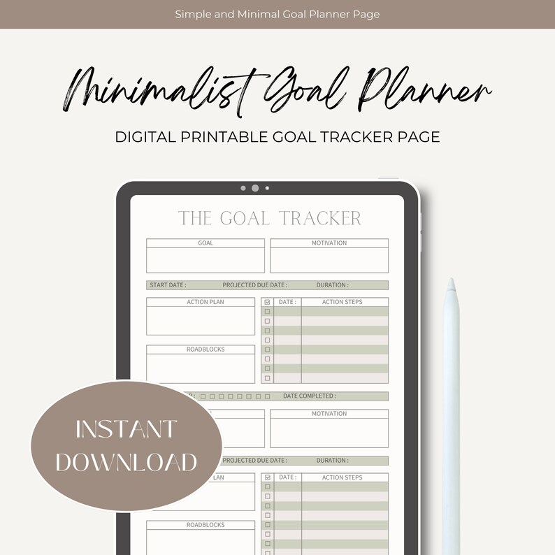 Goal Tracker Goal Planner Action Steps Digital Printable Instant ...