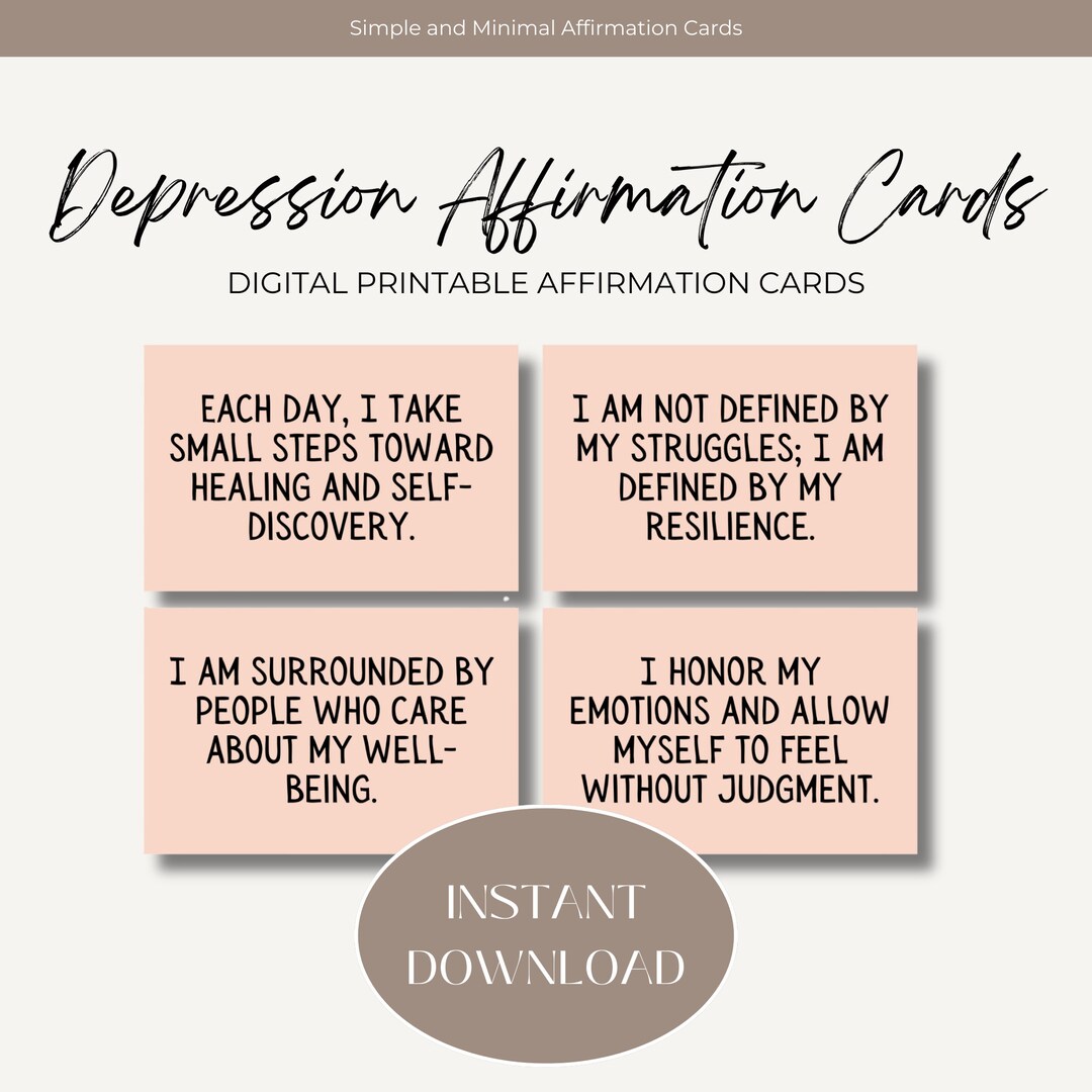 Depression Affirmation Cards Bundle Printable 16 Digital Positive Quote ...