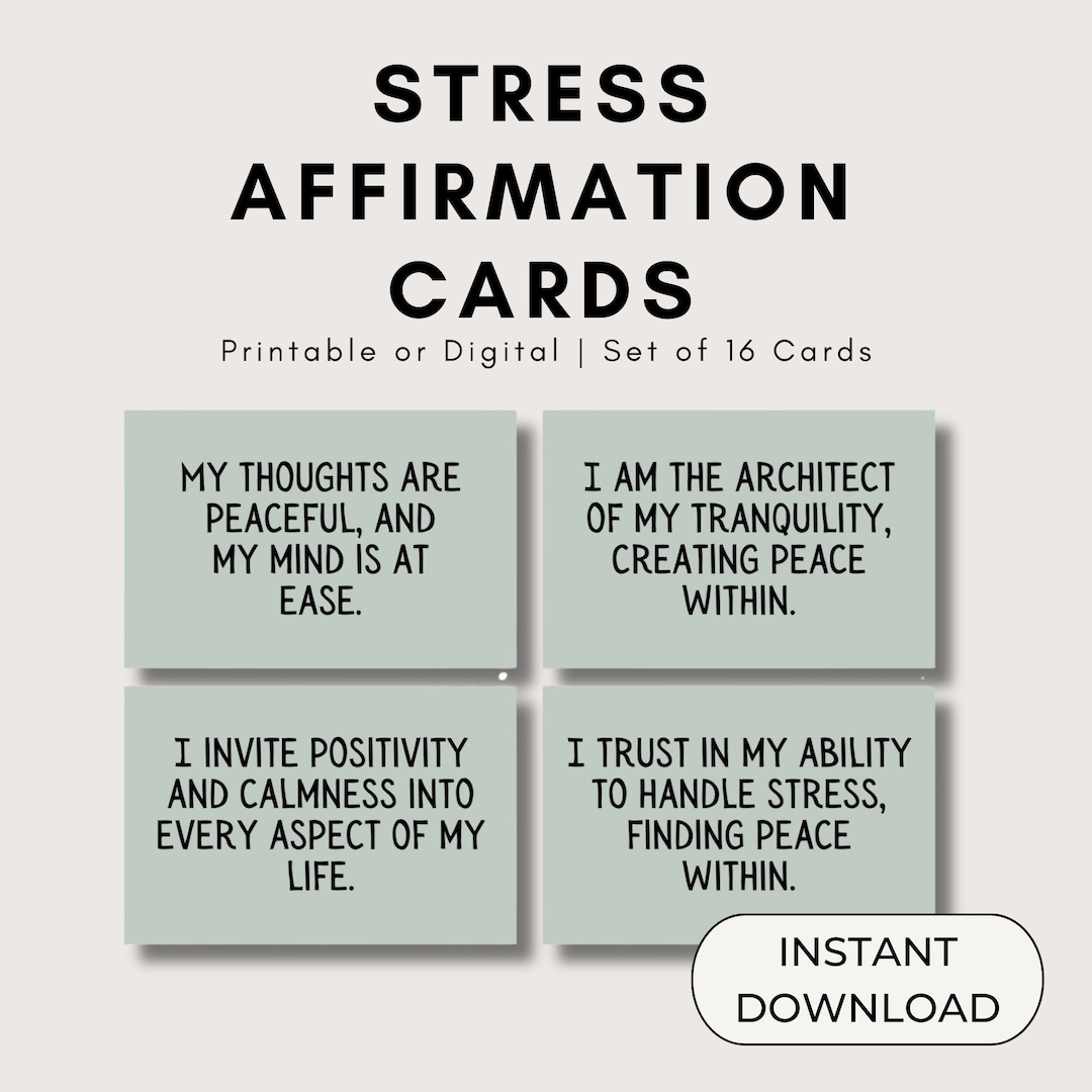 Stress Relief Affirmation Cards Bundle Printable 16 Digital Positive ...