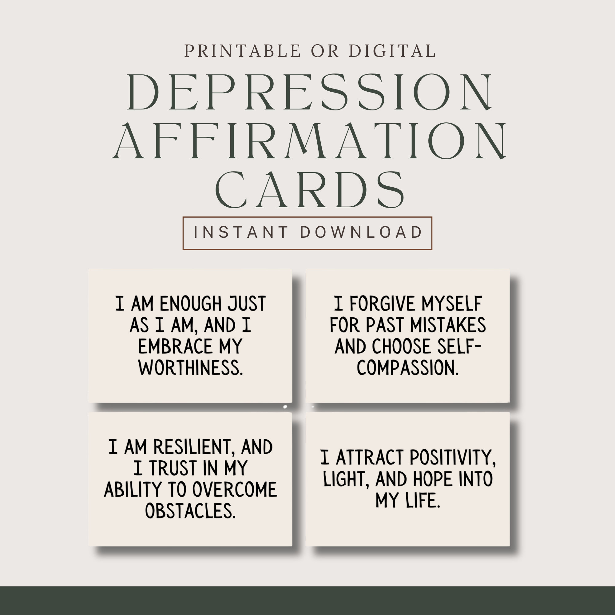 Depression Affirmation Cards Bundle Printable 16 Digital Positive Quote ...