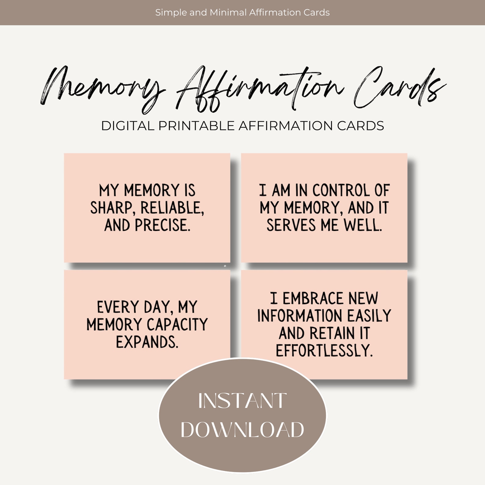 Memory Affirmation Cards Bundle Printable 16 Digital Positive Quote ...