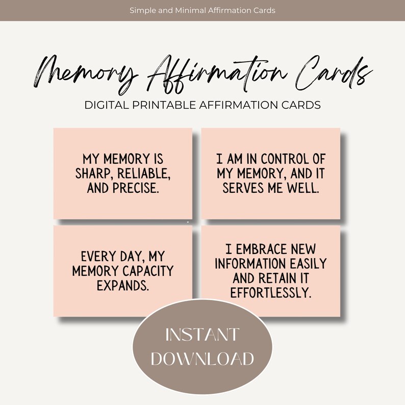Memory Affirmation Cards Bundle Printable 16 Digital Positive Quote ...