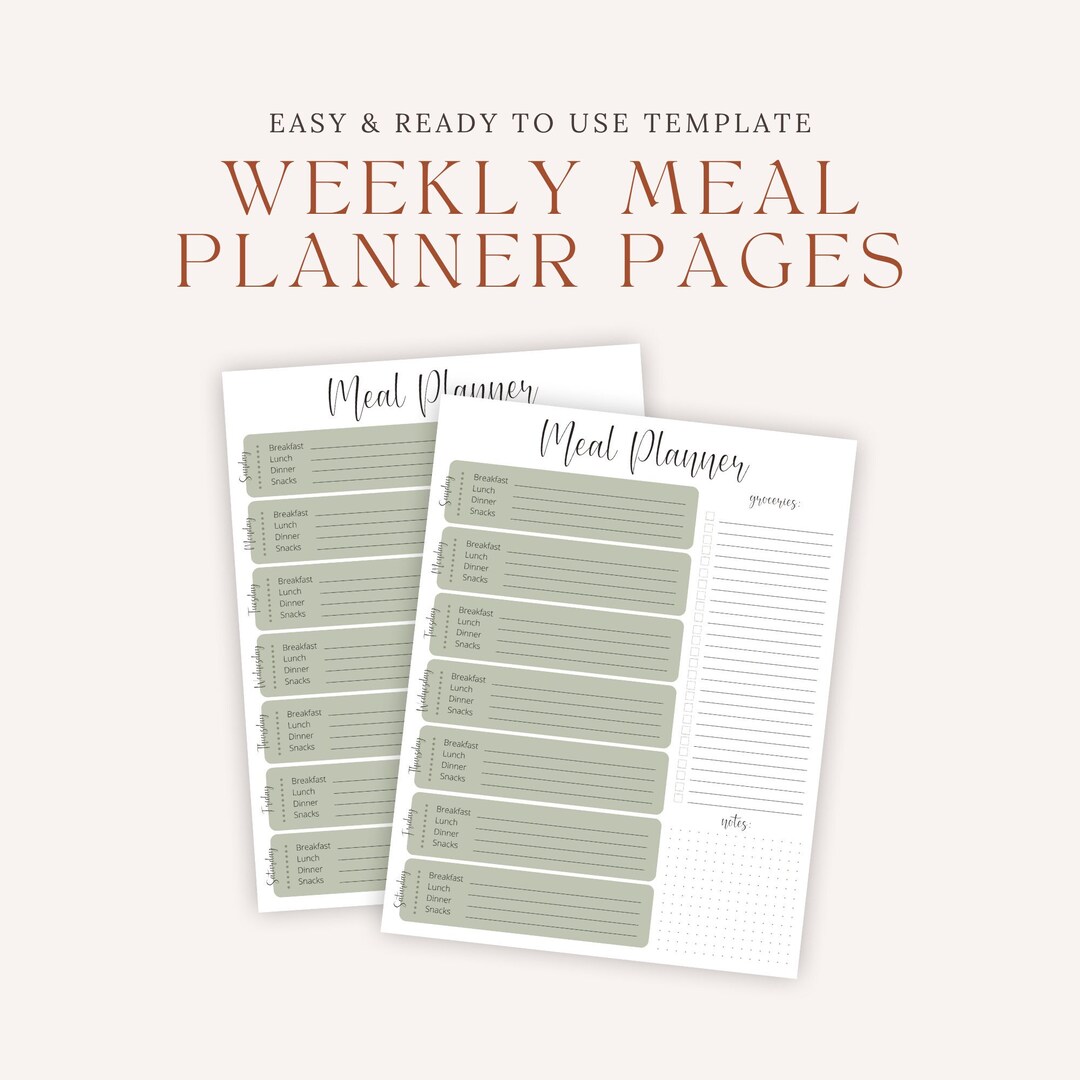 Daily Weekly Meal Planner Grocery List Healthy Meal Planner Digital or ...