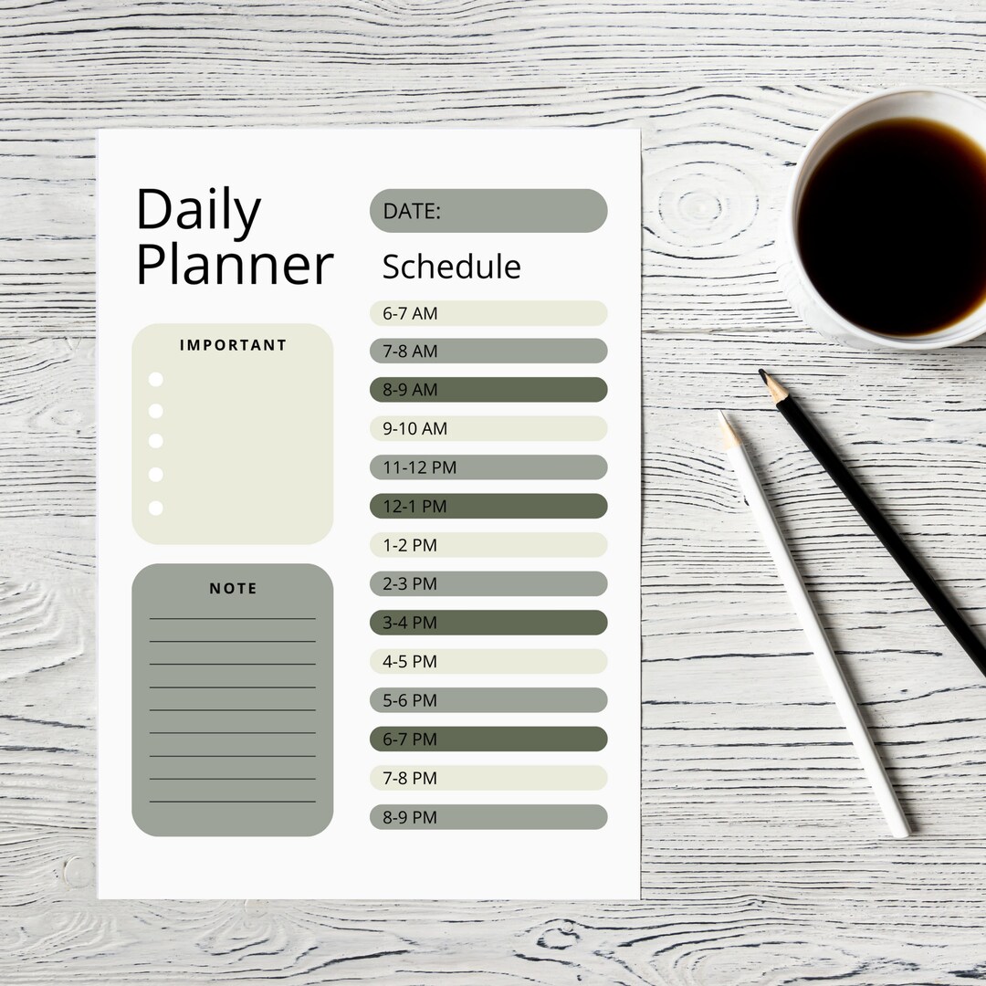 Daily Planner to Do List Work Day Schedule Digital Printable Daily Time ...