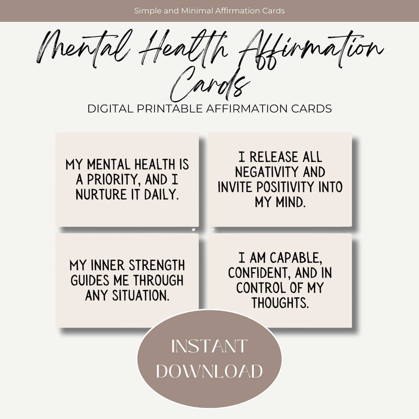 Mental Health Affirmation Cards Bundle Printable 16 Digital Positive ...