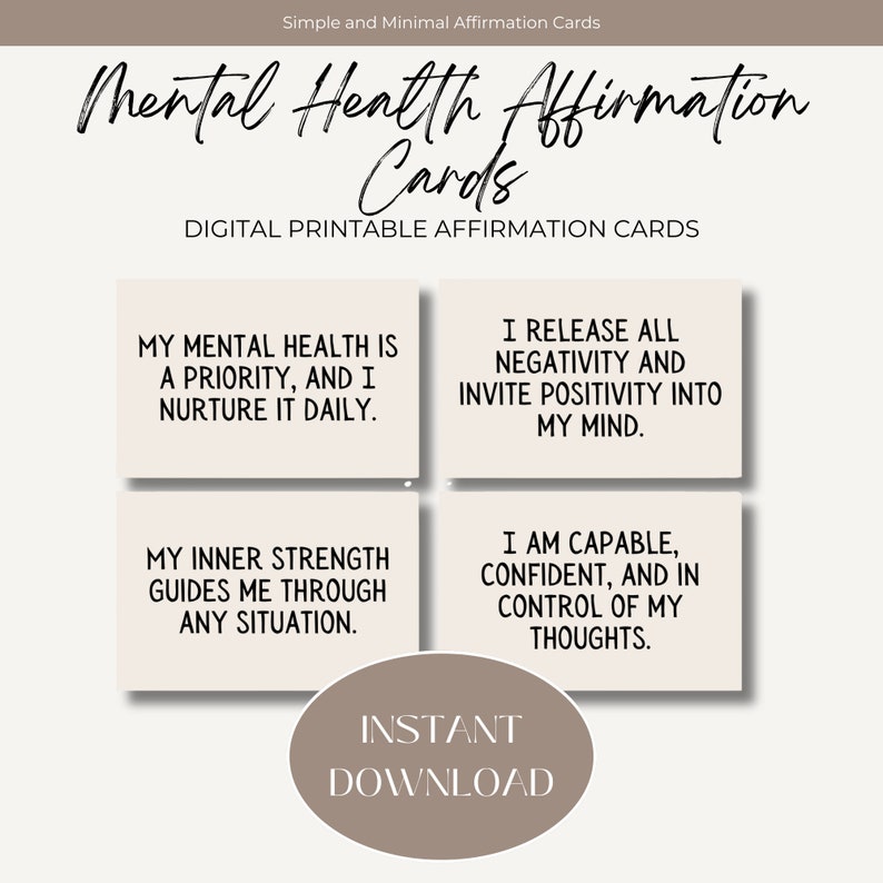 Mental Health Affirmation Cards Bundle Printable 16 Digital Positive ...