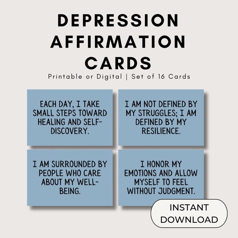 Depression Affirmation Cards Bundle Printable 16 Digital Positive Quote ...