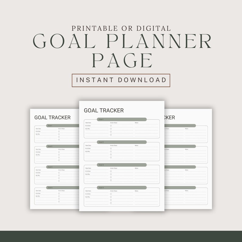 Goal Tracker Goal Planner Action Steps Digital Printable Instant ...