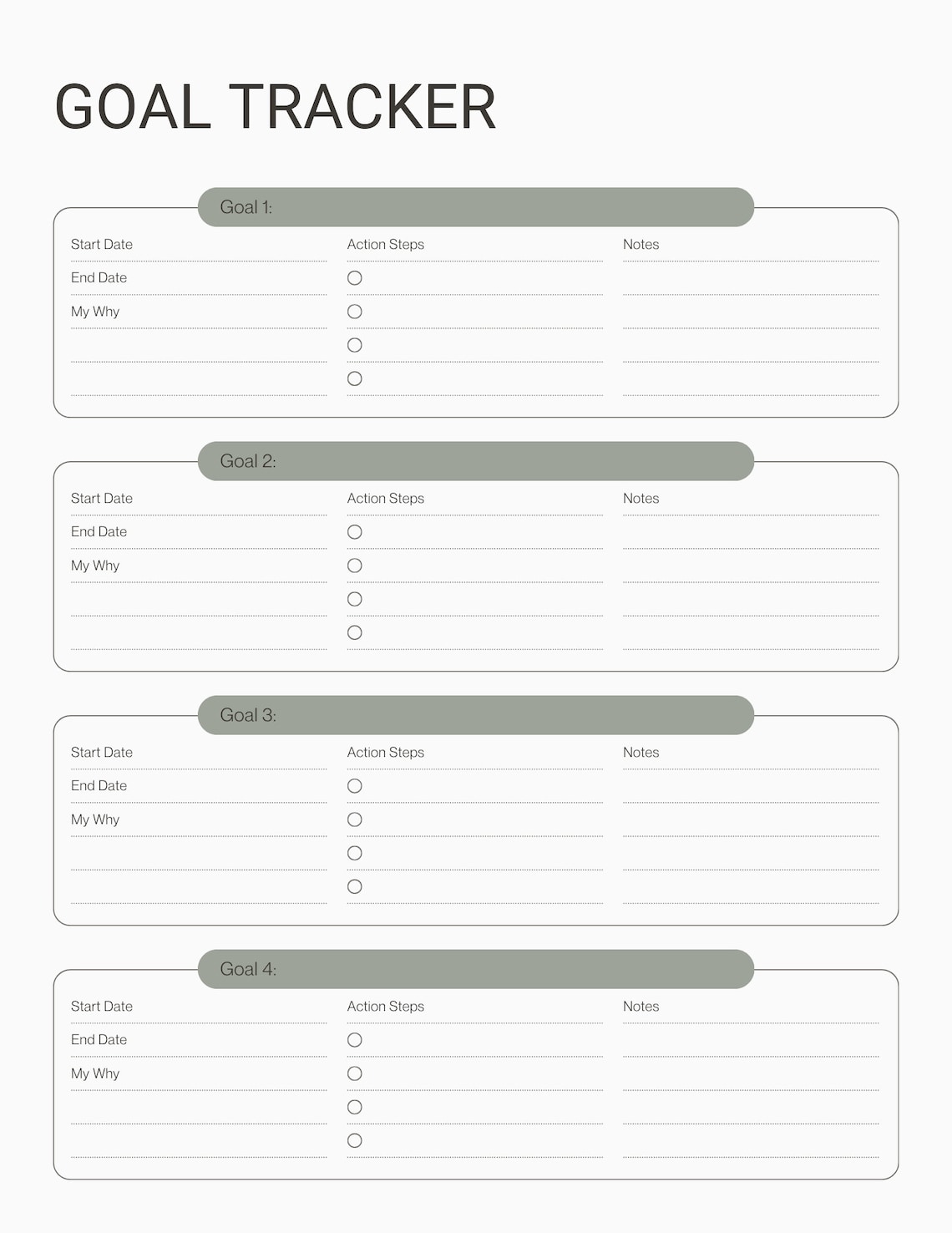 Goal Tracker Goal Planner Action Steps Digital Printable Instant ...