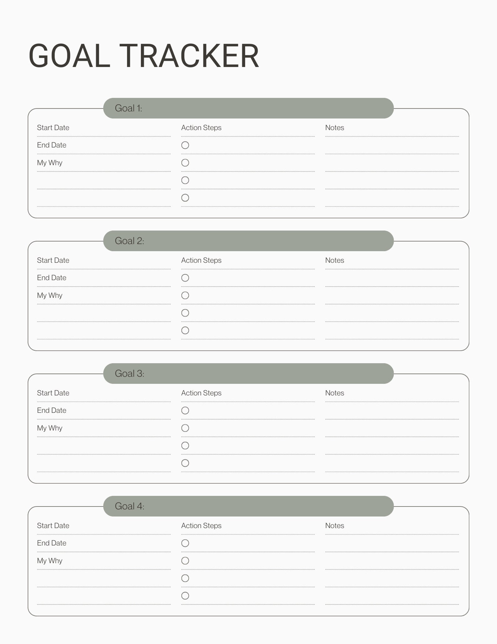 Goal Tracker Goal Planner Action Steps Digital Printable Instant ...