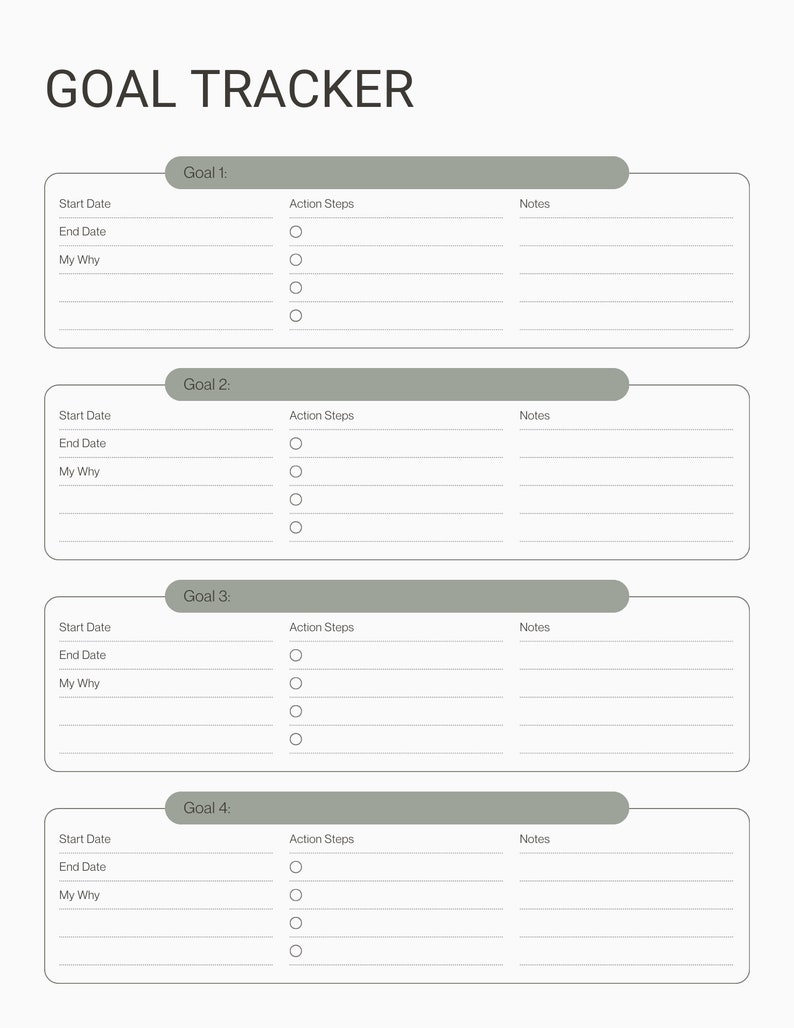 Goal Tracker Goal Planner Action Steps Digital Printable Instant ...