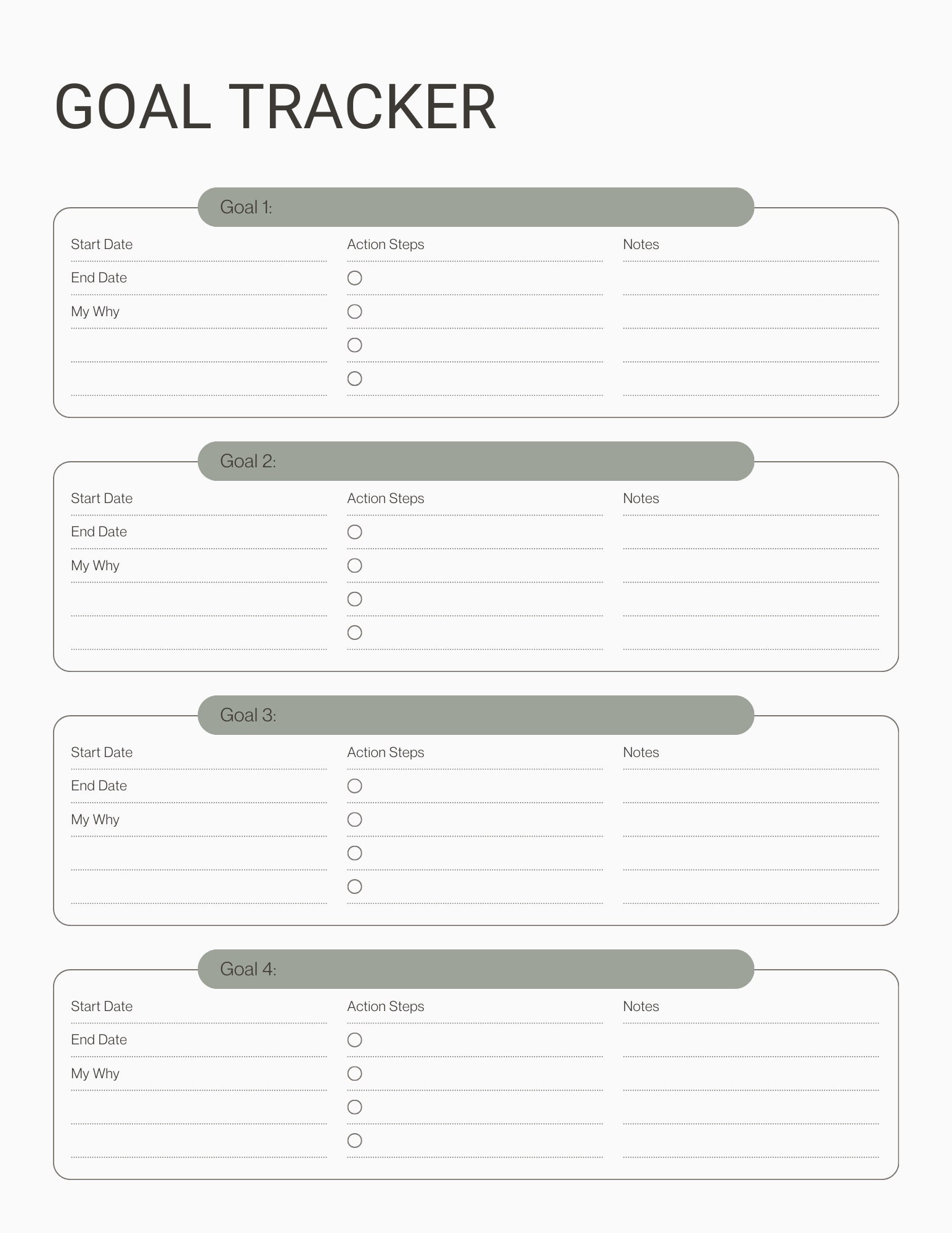 Goal Tracker Goal Planner Action Steps Digital Printable Instant ...