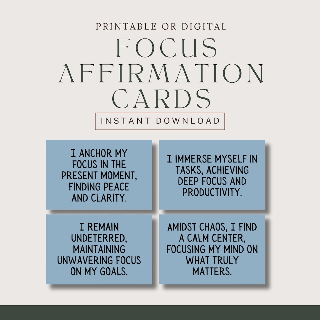 Focus Affirmation Cards Bundle Printable 16 Digital Positive Quote ...