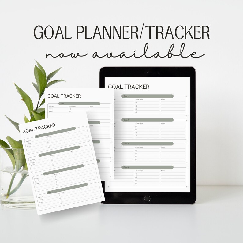 Goal Tracker Goal Planner Action Steps Digital Printable Instant ...