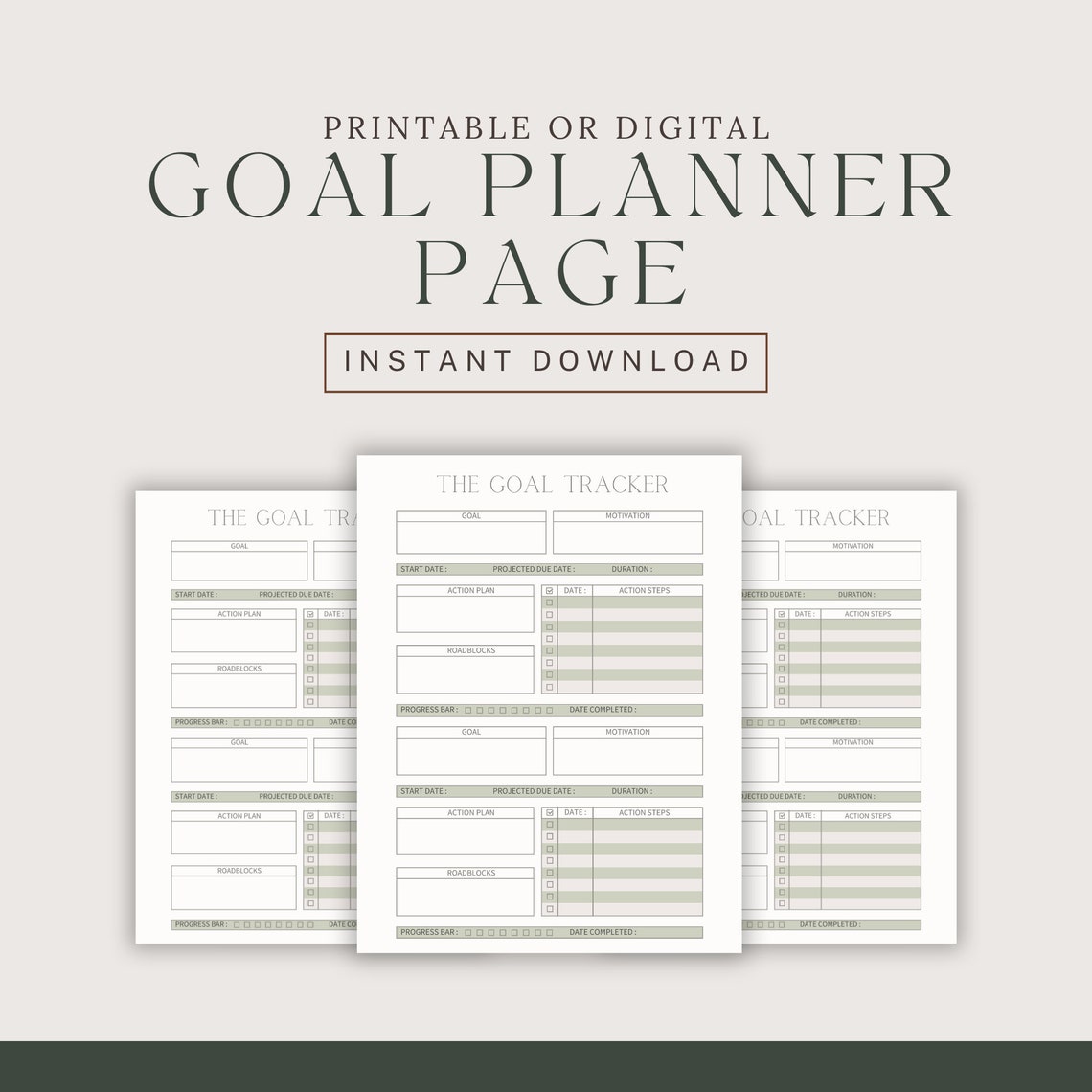 Goal Tracker Goal Planner Action Steps Digital Printable Instant ...
