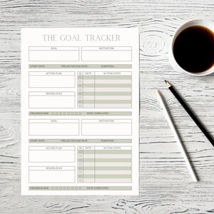 Goal Tracker Goal Planner Action Steps Digital Printable Instant ...