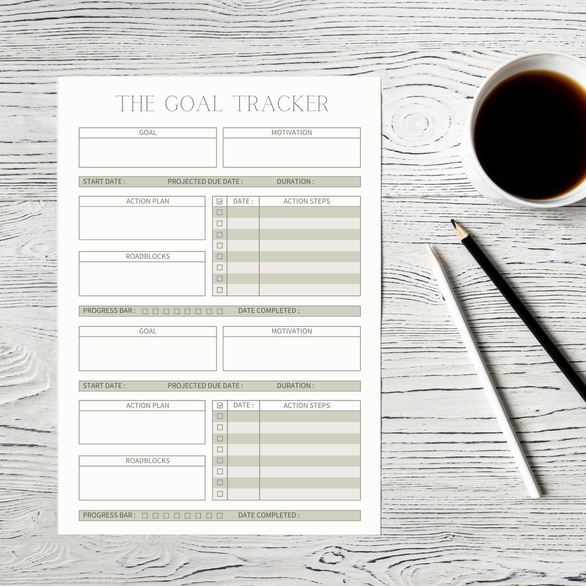 Goal Tracker Goal Planner Action Steps Digital Printable Instant ...