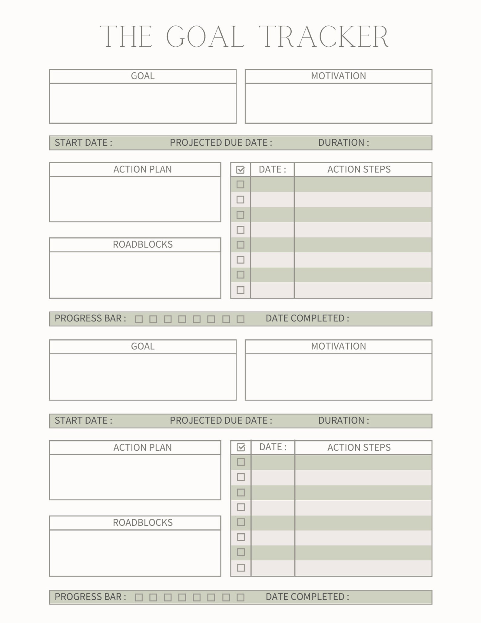 Goal Tracker Goal Planner Action Steps Digital Printable Instant ...