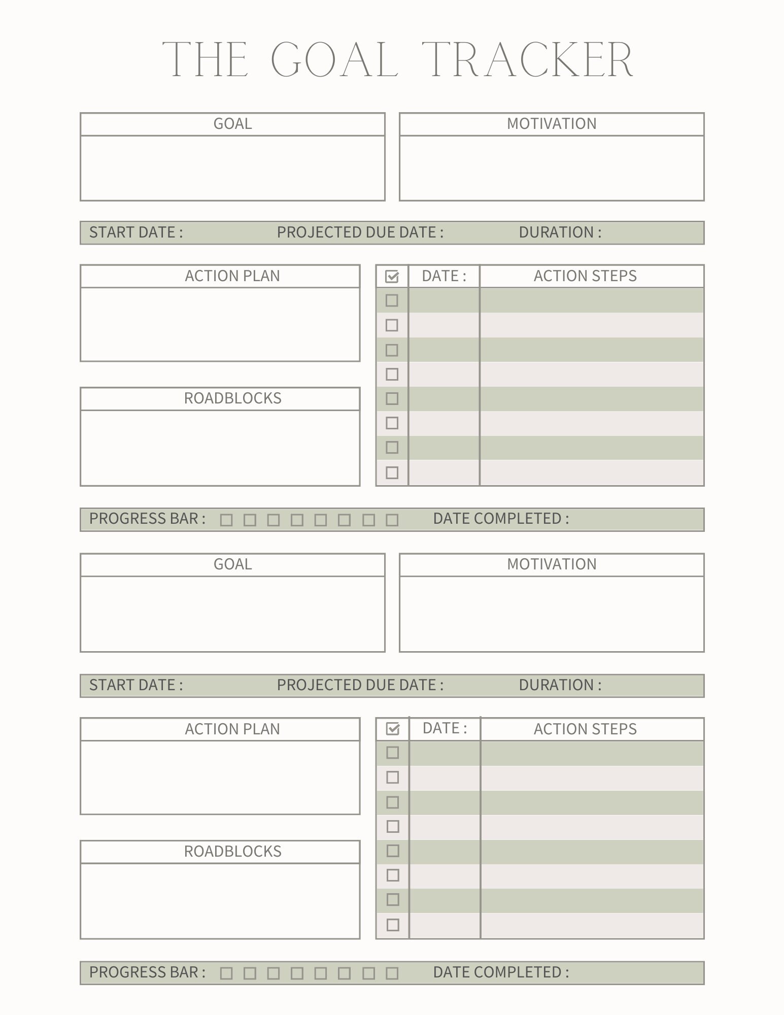 Goal Tracker Goal Planner Action Steps Digital Printable Instant ...