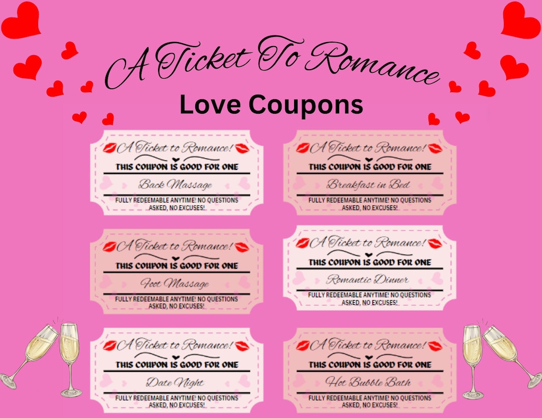 Editable Love Coupons, Valentines Day, Couples Coupons, Romantic ...