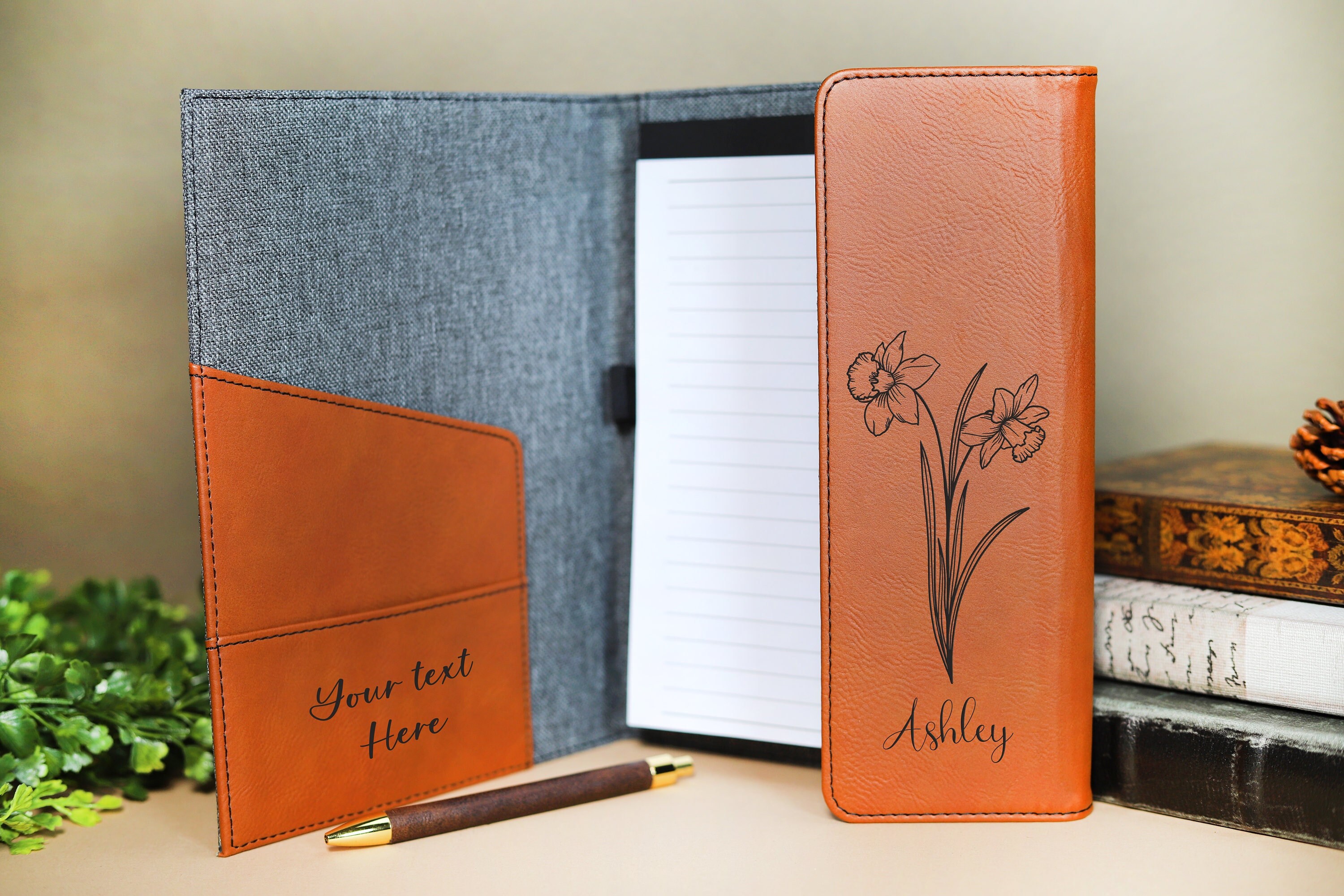 Birth Flower Portfolio,custom Flap Padfolio Notebook Birthday, Business ...