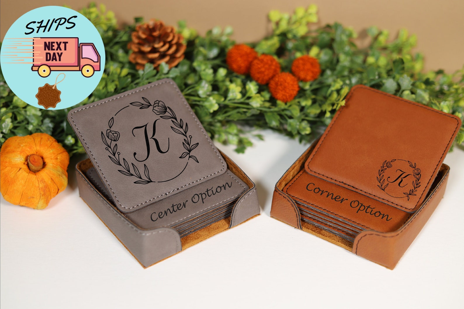 Custom Coaster Set, Personalized Leather Coaster, Drink Coaster, Set of ...