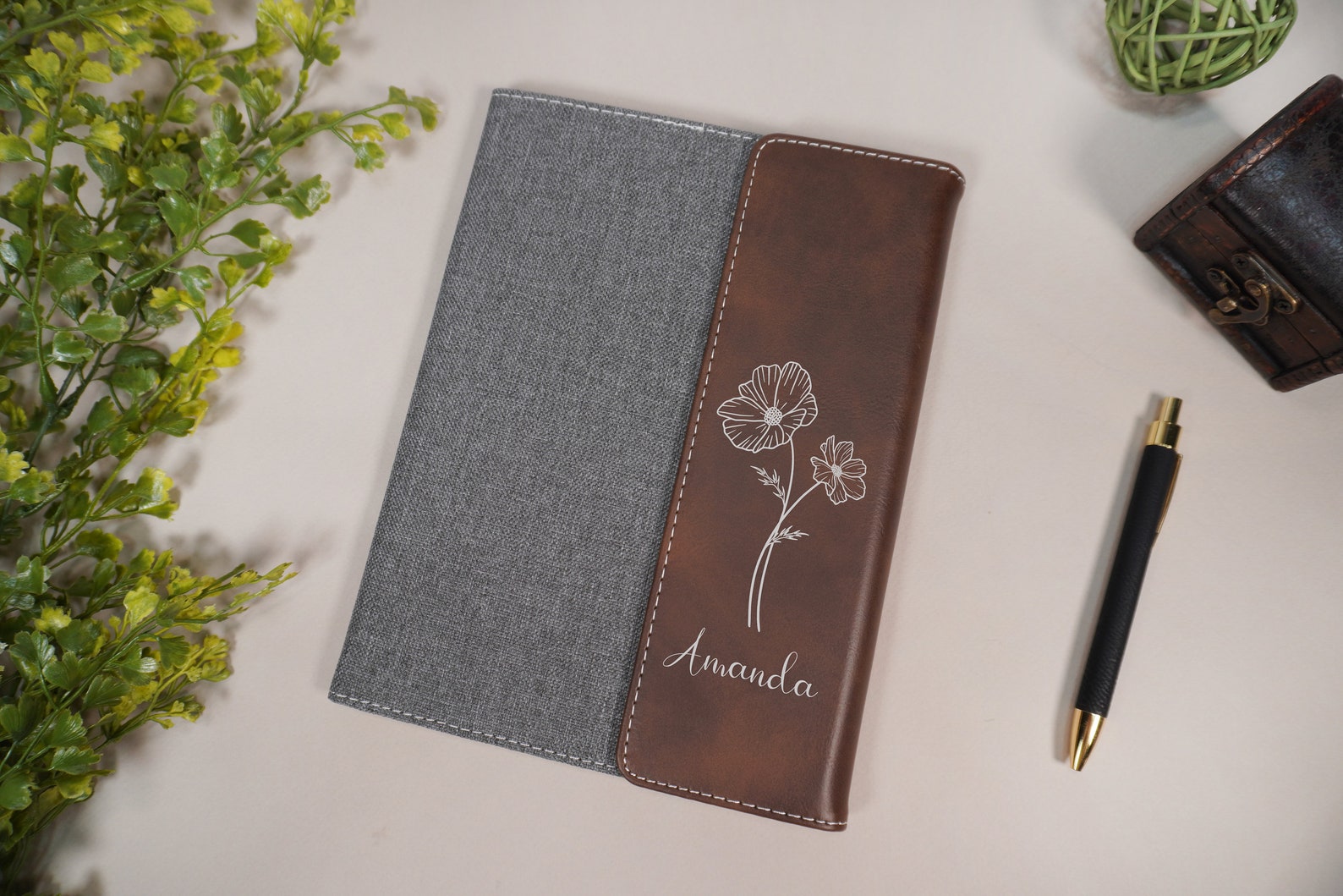 Birth Flower Portfolio,custom Flap Padfolio Notebook Birthday, Business ...