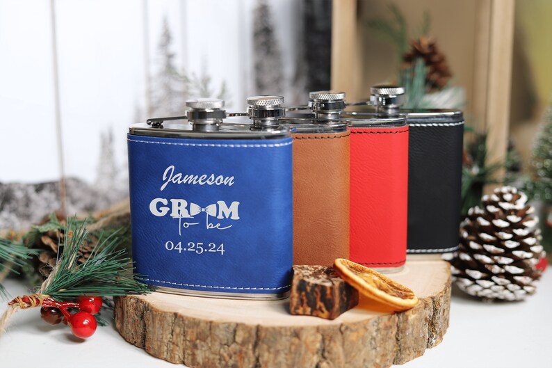 Custom Flask for Men, Personalized Leather Flask, Groomsmen Gift Dad ...