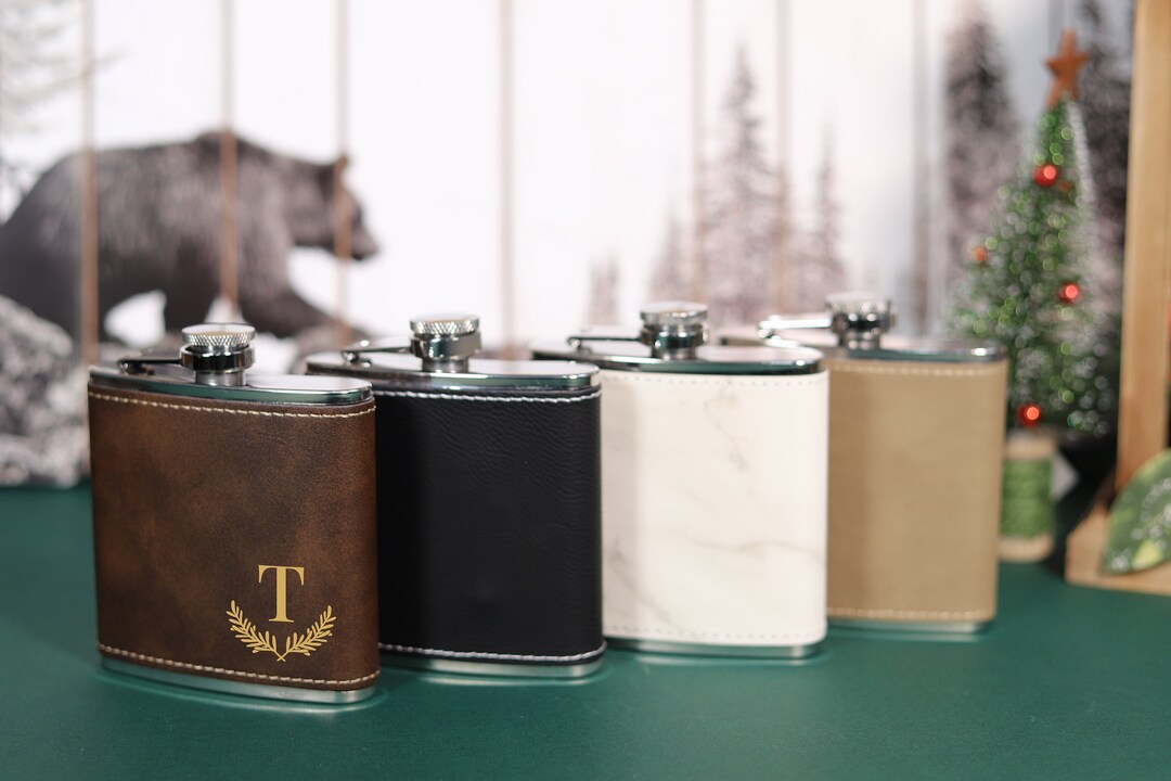 Custom Leather Flask for Men, Personalized Flask, Groomsmen Gift Flask ...