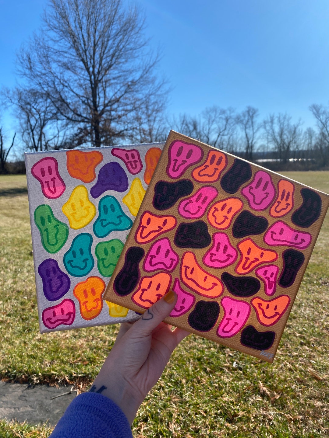 Metallic Smiley Face Paintings - Etsy