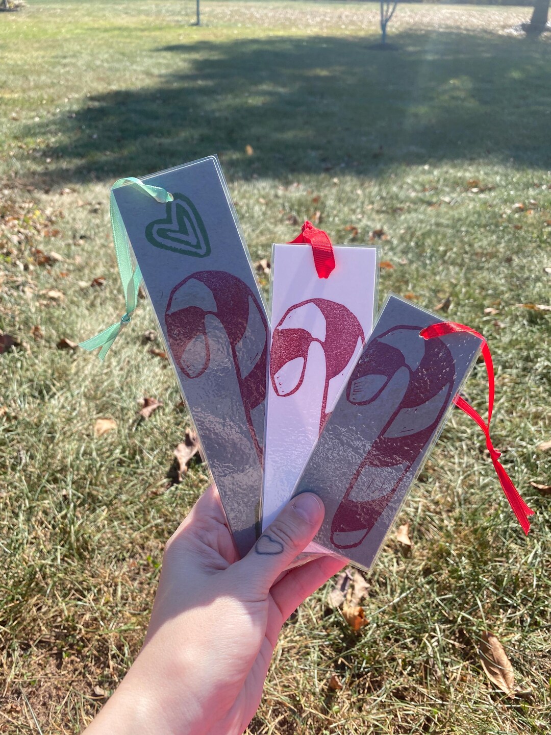 Linocut candy Cane Bookmarks - Etsy