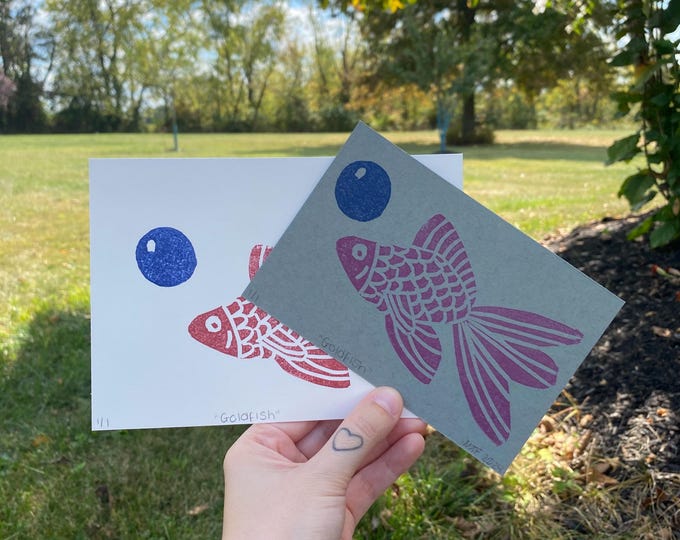 Goldfish Original Linocut Print Unframed - Etsy Australia