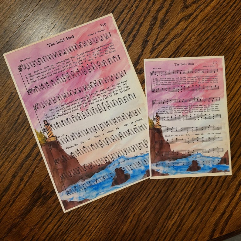 Hymnal Sheet Music Painting: Lighthouse Cliff Watercolor (digital ...