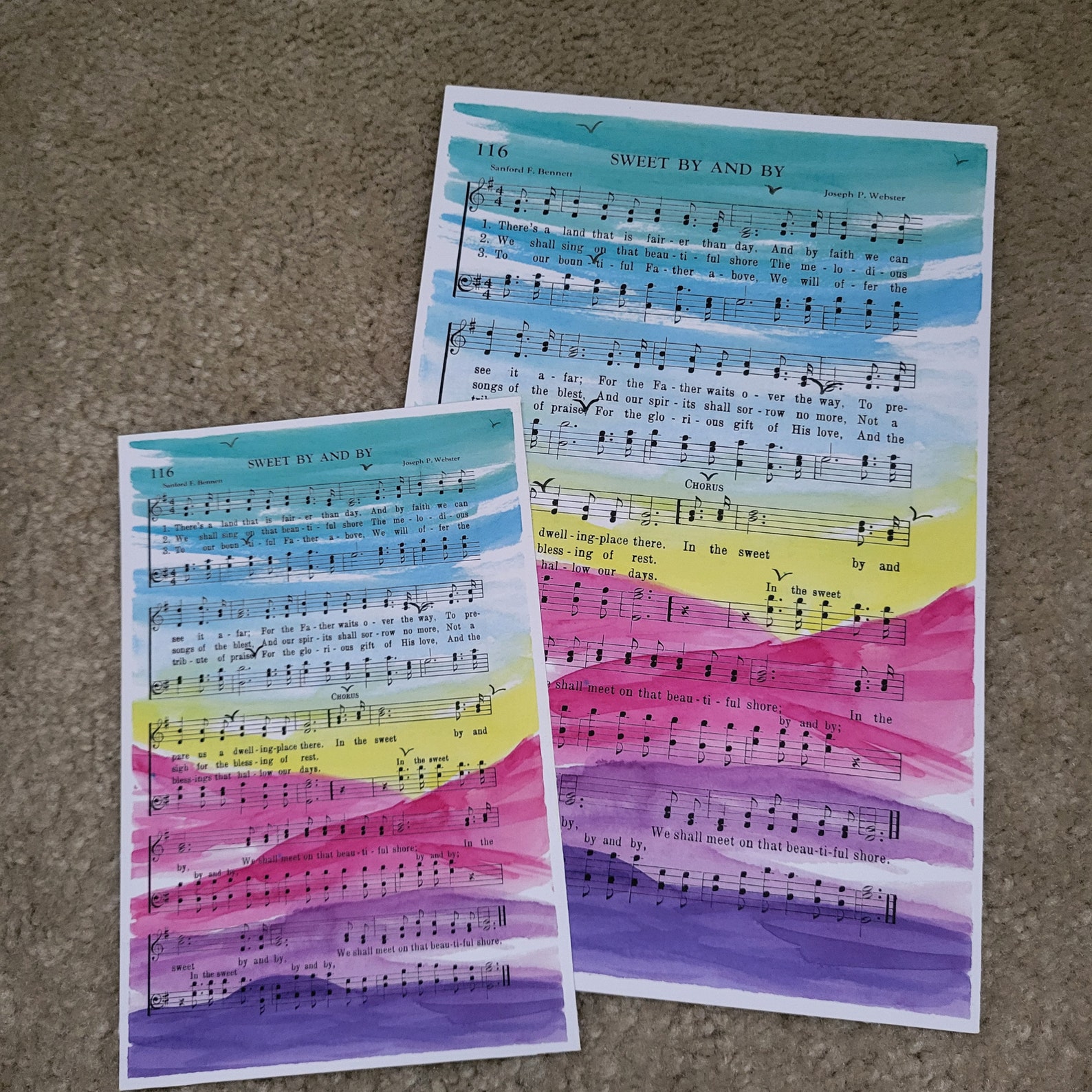 Sweet by and by Sheet Music Watercolor Instant Download | Bright Colors ...