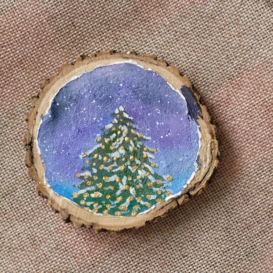 Watercolor Pine Tree Wood Slice Ornament: Winter Night Sky Decor - Etsy