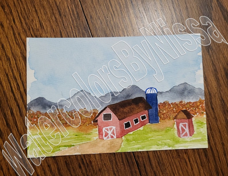 Autumn Farmhouse Watercolor Painting Red Barn Printable Fall - Etsy