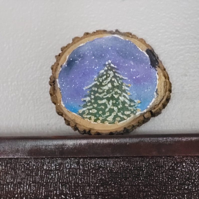 Watercolor Pine Tree Wood Slice Ornament: Winter Night Sky Decor - Etsy