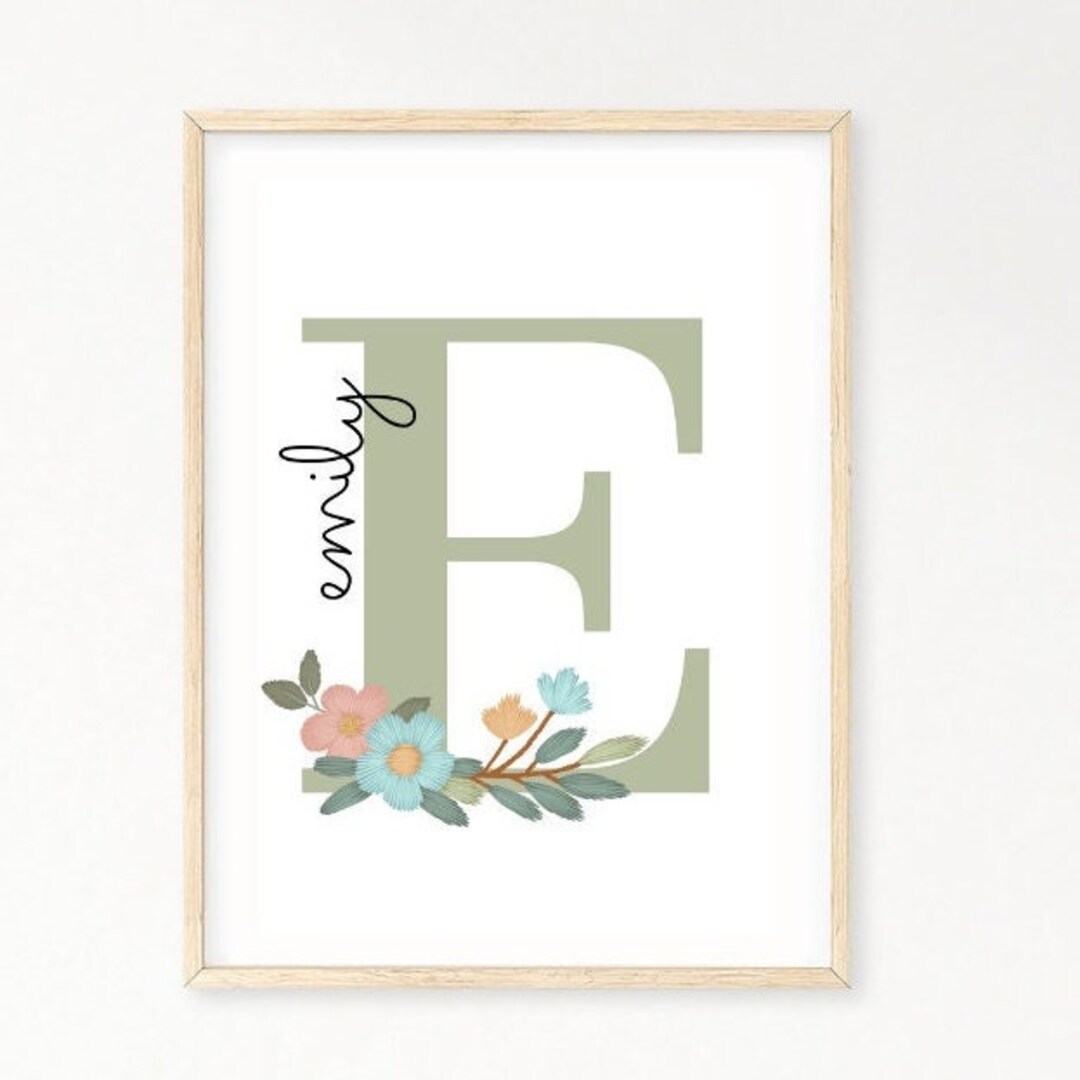 Delicate Floral Initial Poster Printable Charming Nursery Decor - Etsy