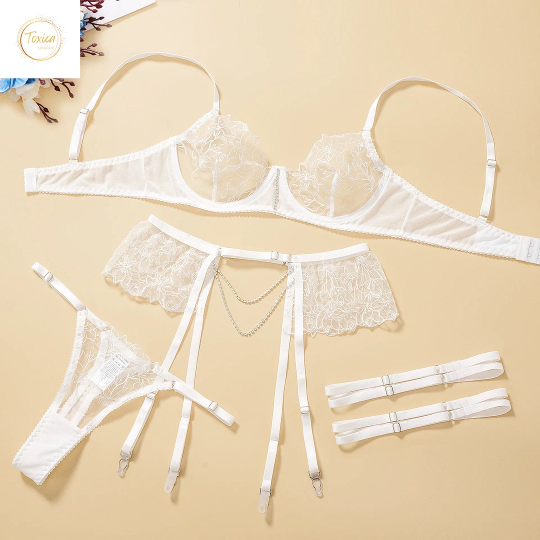 White Floral Bridal Lingerie Sets, Wedding Lingerie See Through ...