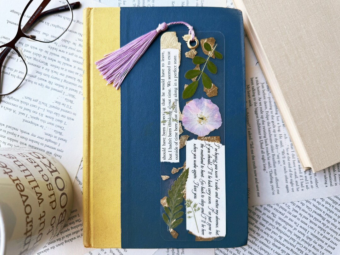 Pressed Floral Bookmark, Real Flowers, Pink Cherry Blossom, Fern Leaf ...