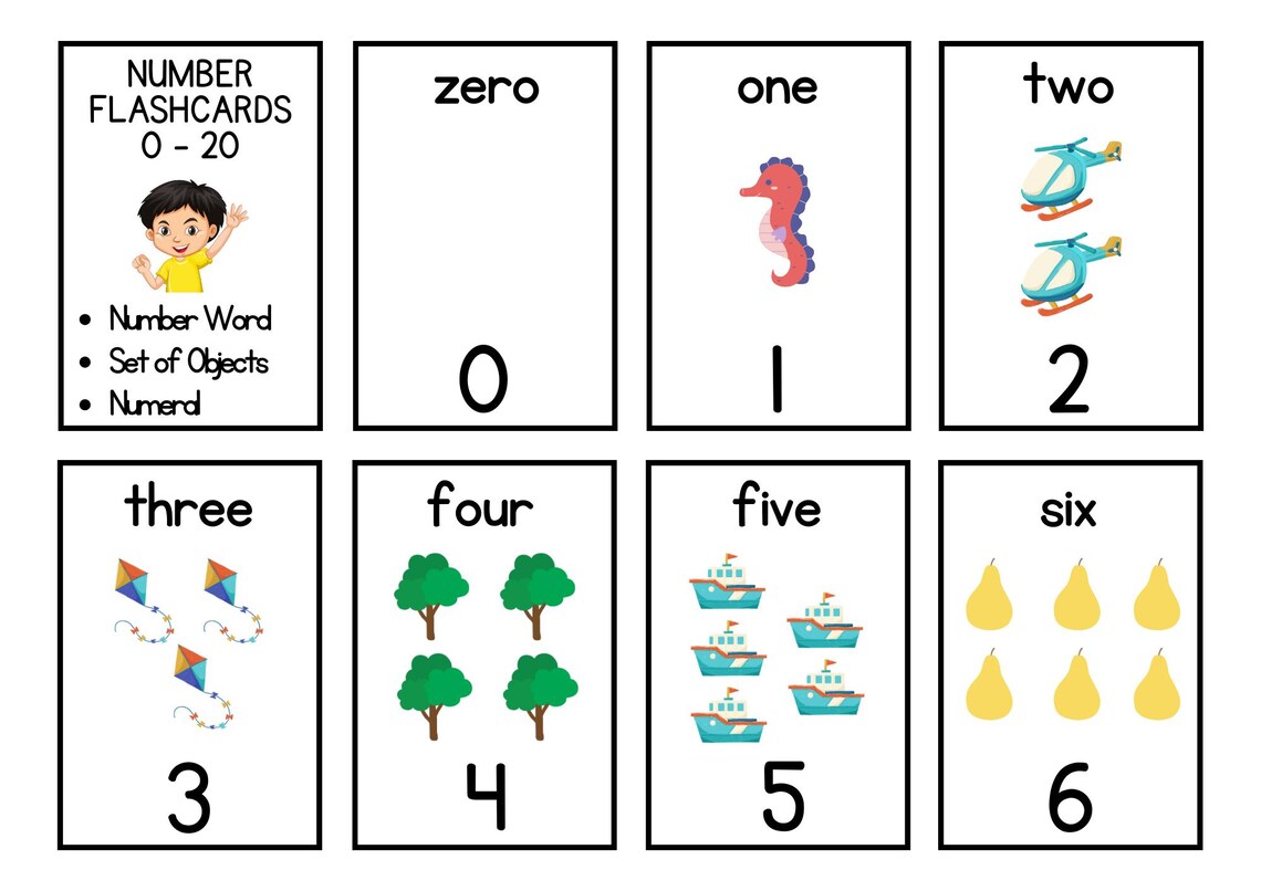 Colorful Illustrated Numbers Learning Printable Flashcards - Etsy