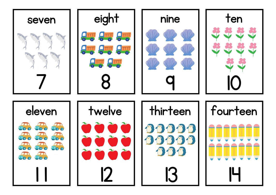 Colorful Illustrated Numbers Learning Printable Flashcards - Etsy