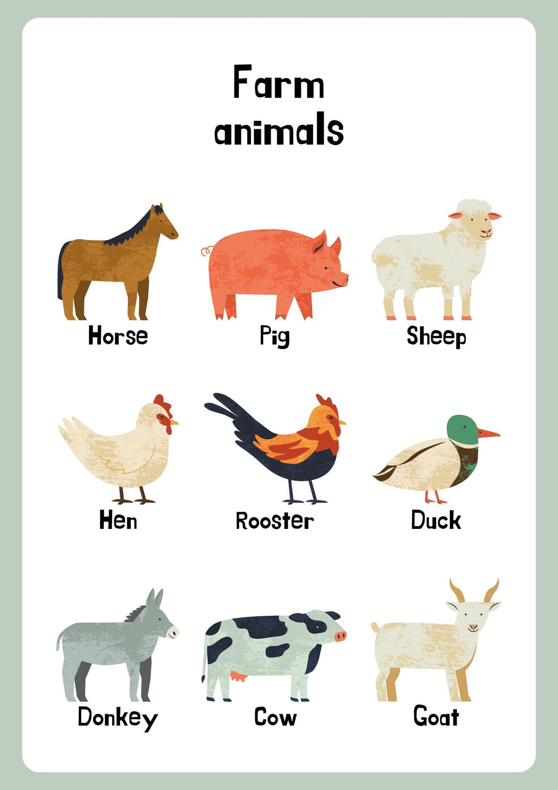 Colorful Illustrated Animals Kindergarten Printable Flashcards - Etsy